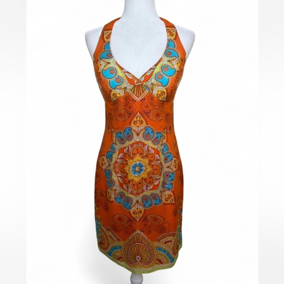 Boston Proper | Dresses | Boston Proper Vibrant Orange And Blue Halter ...